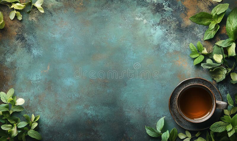 Herbal Mint Tea with Mint Leaves on Rustic Background Stock ...