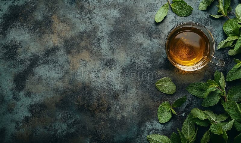 Herbal Mint Tea with Mint Leaves on Rustic Background Stock ...