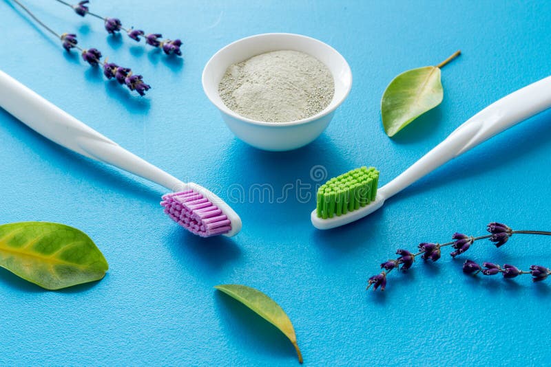 Herbal Organic Tooth Powder with Toothbrush Close Up Stock Image ...