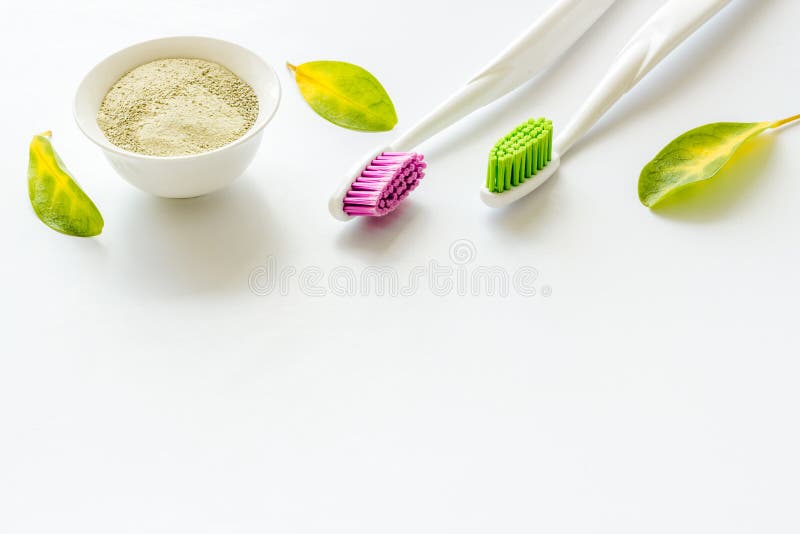 Herbal Organic Tooth Powder with Toothbrush Close Up Stock Photo ...
