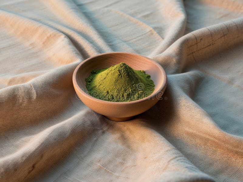 Herbal Powder in Wooden Bowl on Rustic Fabric Stock Photo - Image of ...