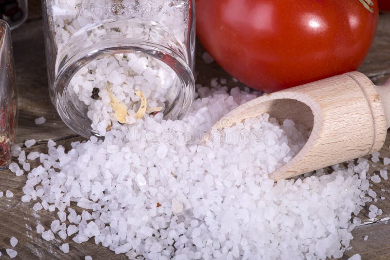 Herbal salt in containers stock image. Image of salty - 70788807