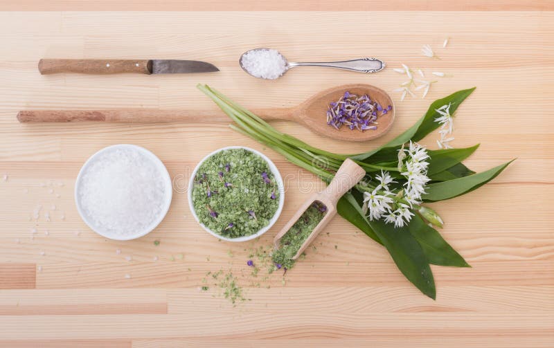 Herbal Salt and Wild Garlic Stock Image - Image of seasoning ...