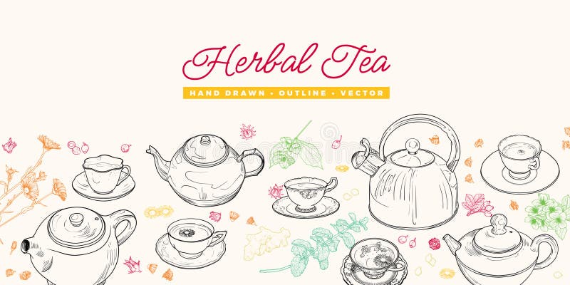 Line Art Herbal Tea with Text on Top Stock Vector - Illustration of ...