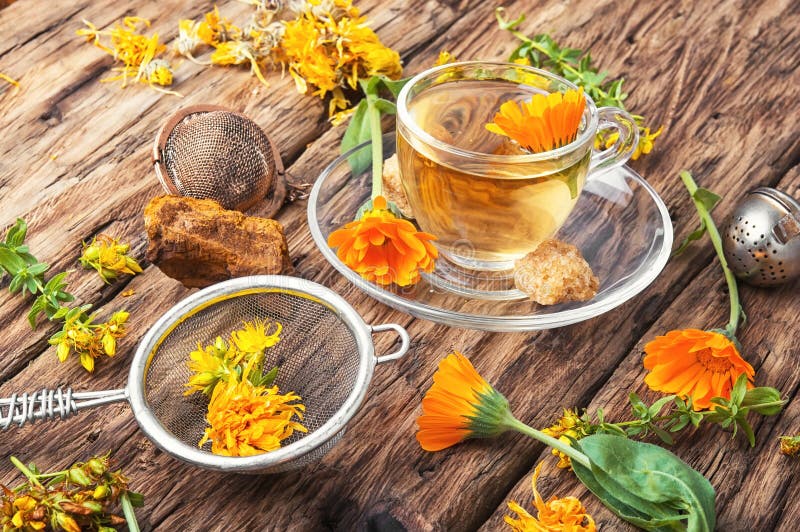 Herbal Tea with Calendula Flowers Stock Image - Image of beverage ...