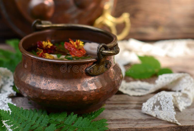 Herbal Tea in a Copper Teapot on the Table Stock Photo - Image of ...