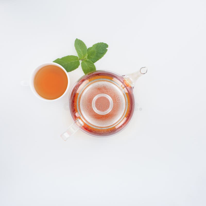 Top View of Herbal Tea in Cup and Kettle with Peppermint Stock Photo ...