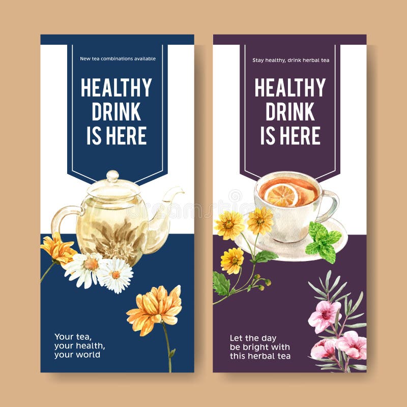 Herbal Tea Flyer Design with Peppermint, Chamomile Watercolor ...