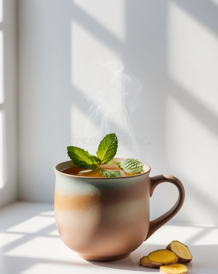 Herbal Tea with Ginger and Mint in Bright Setting Stock Image - Image ...