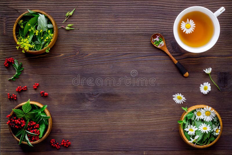 Herbal Tea - Green Herbs and Wild Flowers, Top View Stock Photo - Image ...