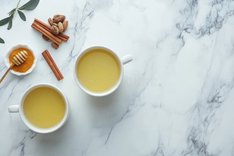Herbal Tea with Honey and Spices on Marble Surface Stock Illustration ...