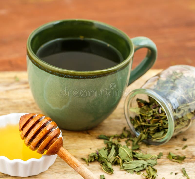 Herbal Tea with Honey and a Wooden Stick Stock Image - Image of mint ...