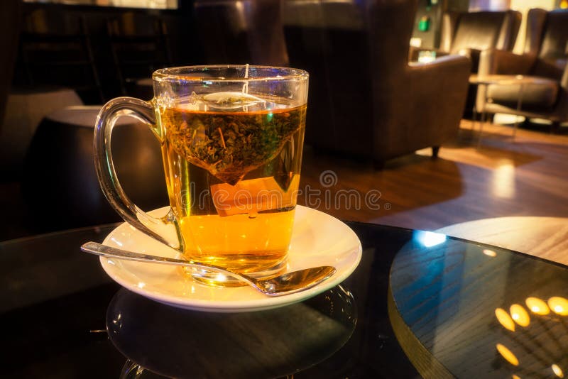 Herbal Tea Infusing in a Glass Mug at Night with Copy Space Stock Image ...