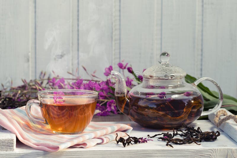 Herbal Tea Made from Fireweed Known As Blooming Sally in Teapot and Cup ...