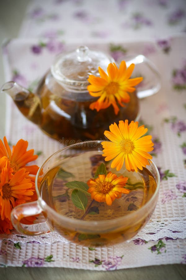 Herbal Tea with Marigold Flowers Stock Image - Image of flower ...