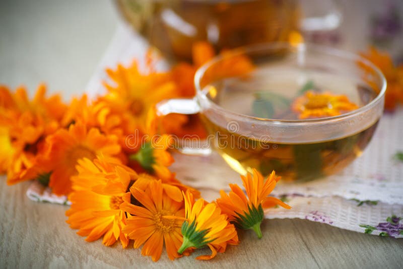 Herbal Tea with Marigold Flowers Stock Image - Image of medical, nature ...