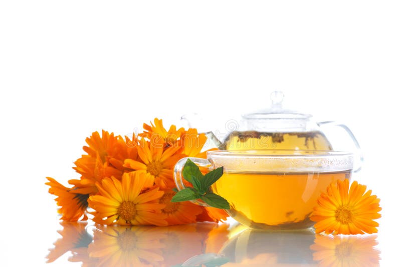 Herbal Tea with Marigold Flowers Stock Image - Image of aromatherapy ...