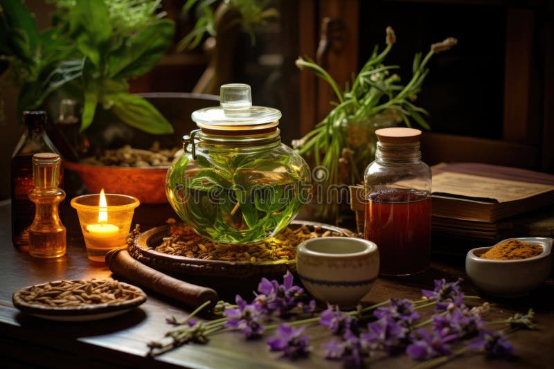 Herbal Tea and Spa Essentials in a Relaxing Setting Stock Illustration ...