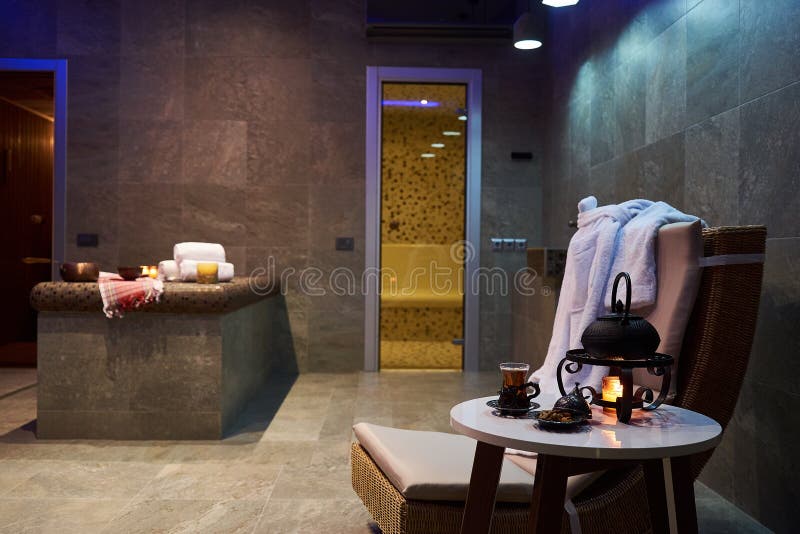 Herbal Tea on Table in Spa Salon Interior Stock Photo - Image of ...