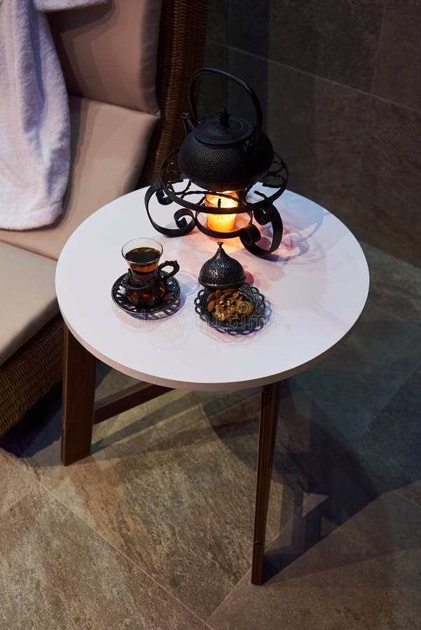Herbal Tea on Table in Spa Salon Interior Stock Photo - Image of relax ...