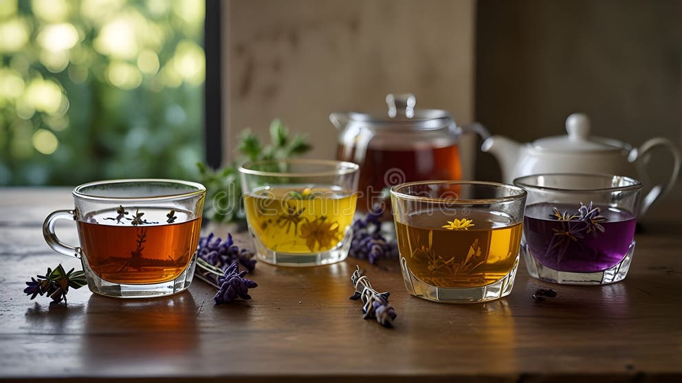 Herbal Teas in a Rustic Kitchen Setting Stock Illustration ...