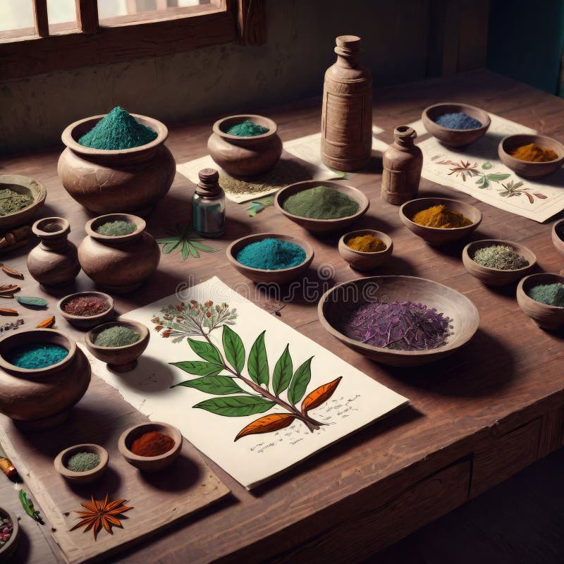 Herbal Wisdom: Ayurvedic Medicines on Display Stock Illustration ...