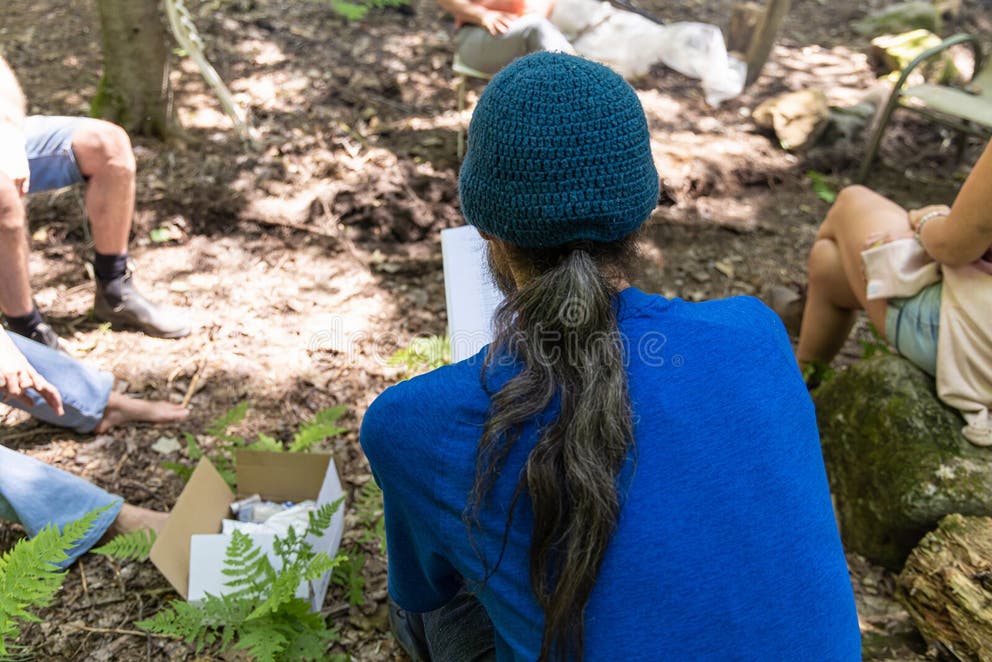 Herbalist Taking Notes during Outdoor Workshop in the Woods Stock Image ...