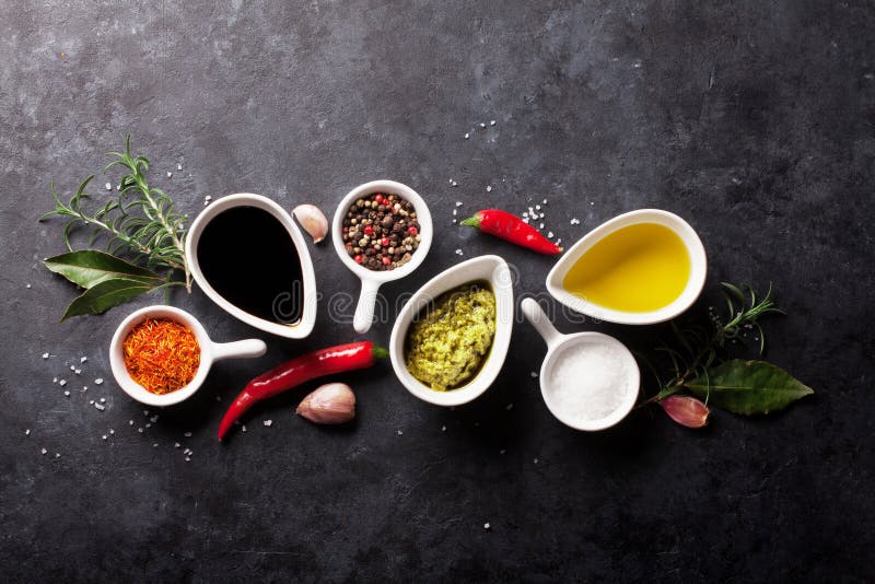 Herbs, Condiments and Spices Stock Photo - Image of pepper, marble ...