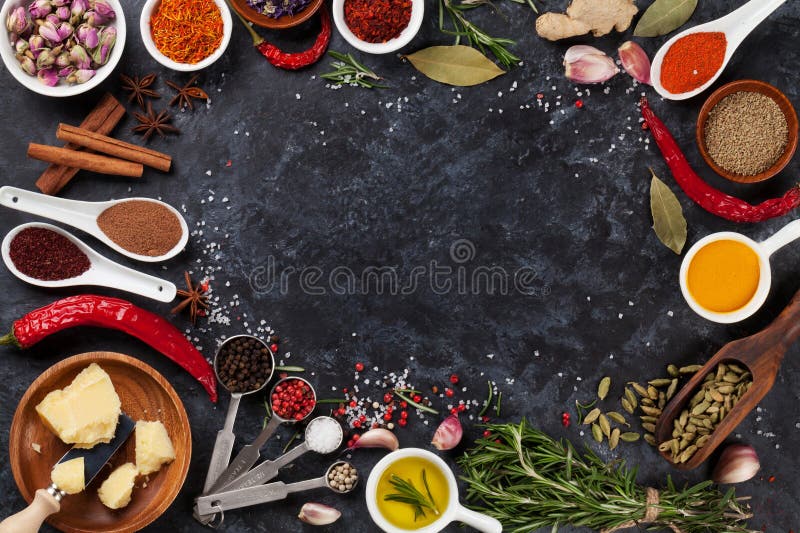 Herbs, Condiments and Spices Stock Photo - Image of saffron, black ...