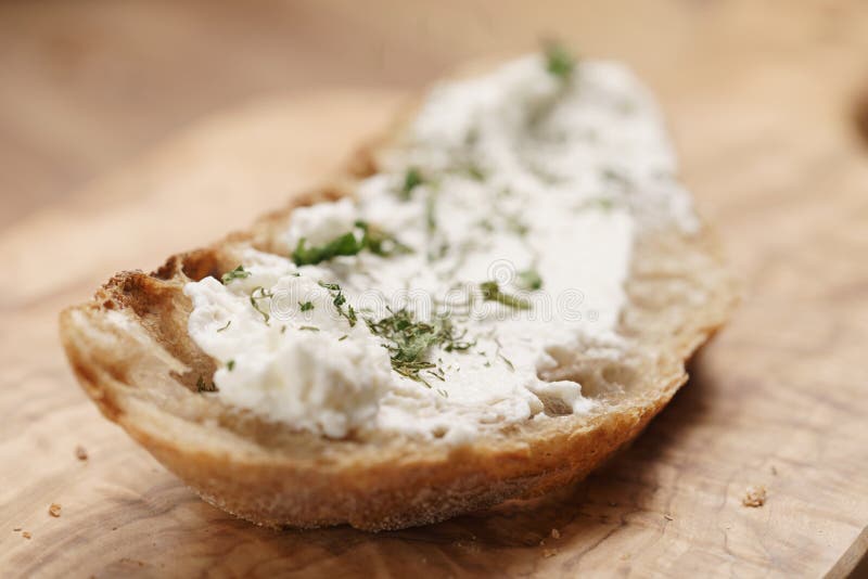 Herbs on Rustic Bread with Ricotta Cheese Stock Image - Image of ...