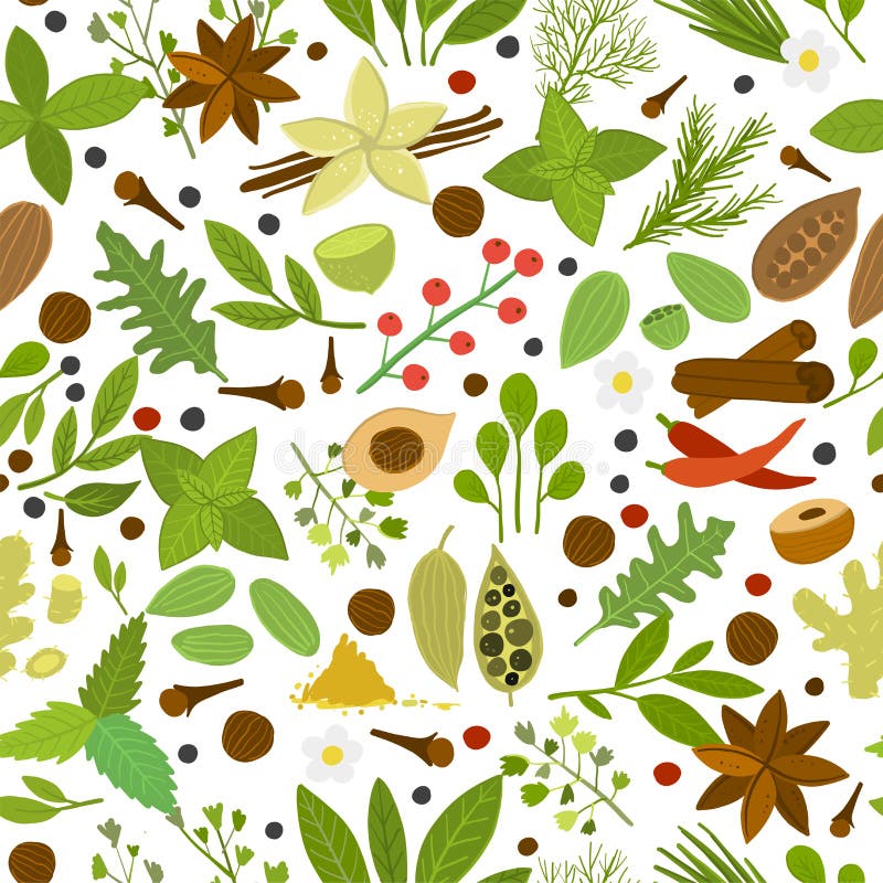 Herbs and Spices Background, Seamless Pattern for Your Design Stock ...