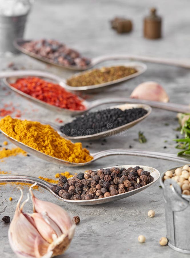 Herbs and spices close-up stock photo. Image of multi - 144029130