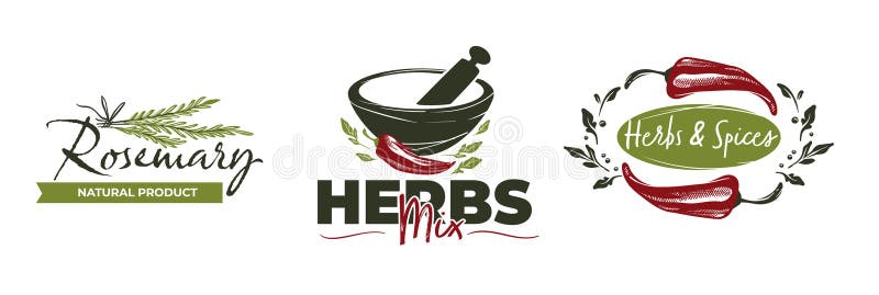 Herbs and Spices Logo Set stock vector. Illustration of green - 328471025