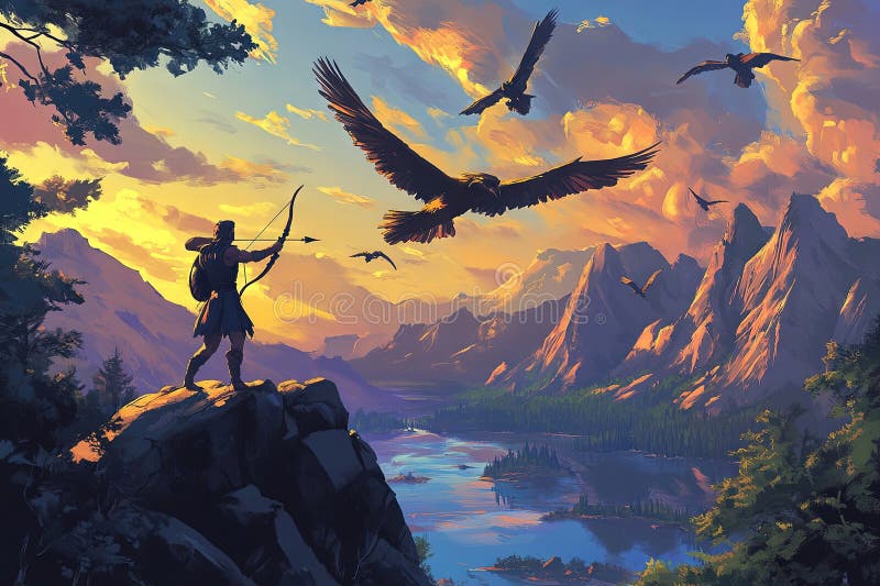 Hercules and the Stymphalian Birds, Generative AI Stock Illustration ...