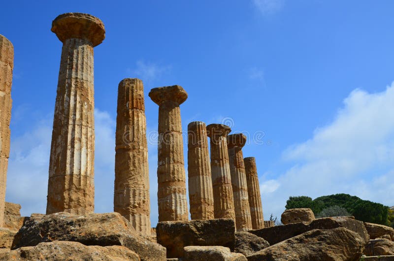 Hercules Temple Ancient Columns, Italy, Sicily, Agrigento Stock Image ...