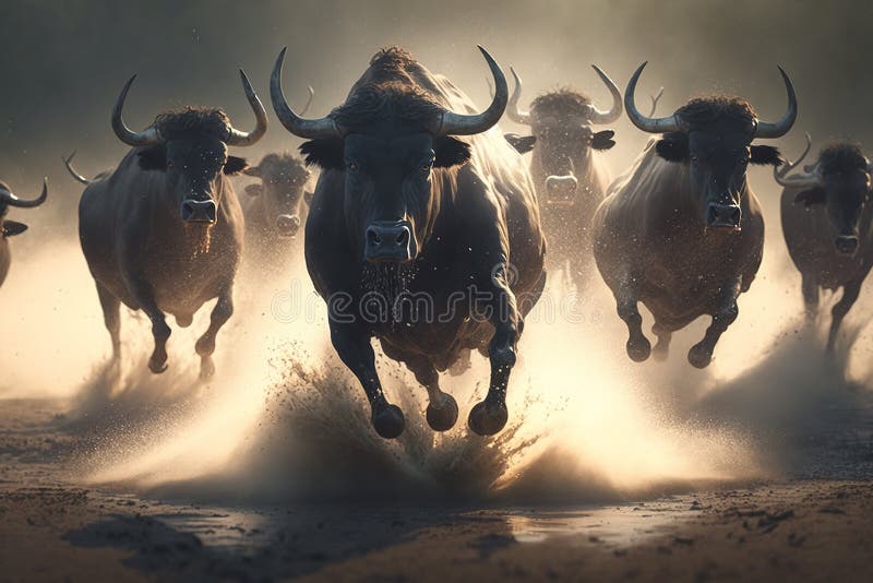 A Herd of Buffalo Runs Very Fast. Generative AI Stock Illustration ...