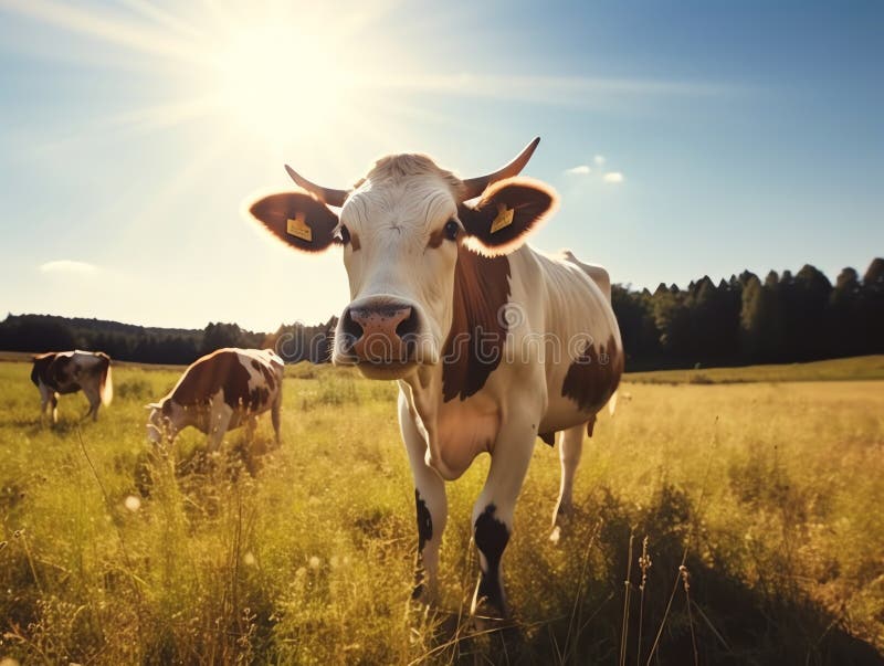 Herd of Cows Grazing on a Meadow in the Sun. Made with Generative AI ...