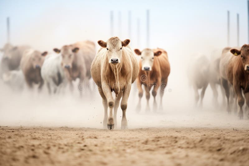 Herd Creating a Dust Cloud Barrier Around the Calf Stock Illustration ...