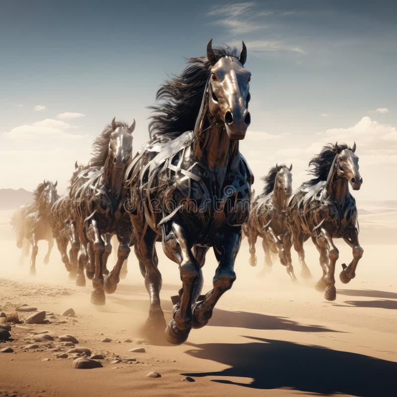 A Herd of Galloping Horses of the Future Stock Illustration ...