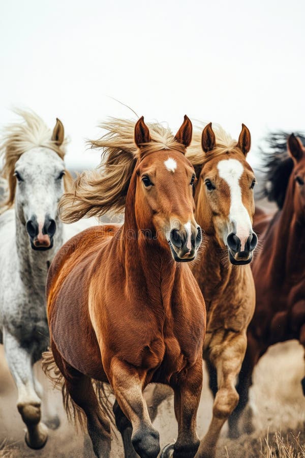 Herd of Horses Running through Field Stock Photo - Image of energy ...