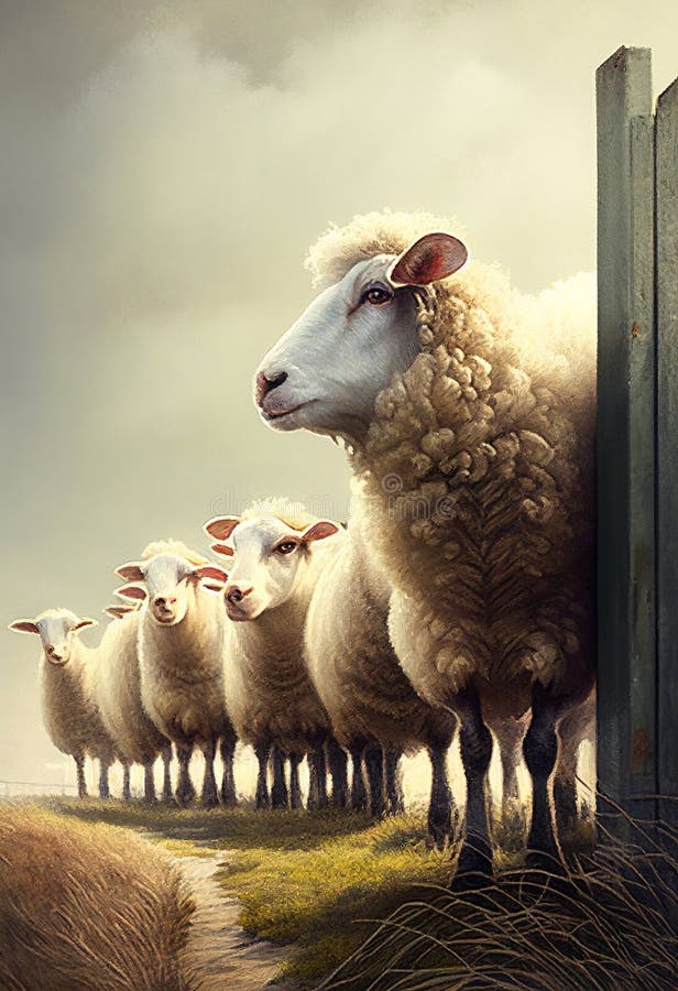 A Herd of Rams and Sheep Grazes in the Meadow in the Rays of the Sunset ...