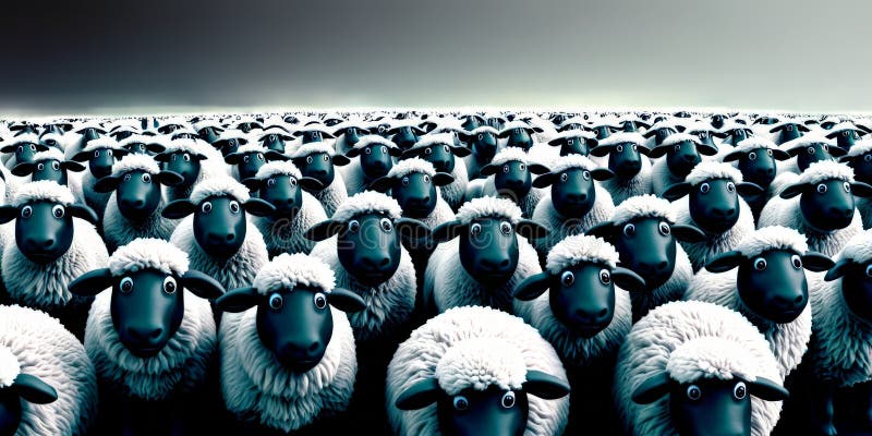 Herd of Sheep with Expressive Faces Stock Image - Image of uniformity ...