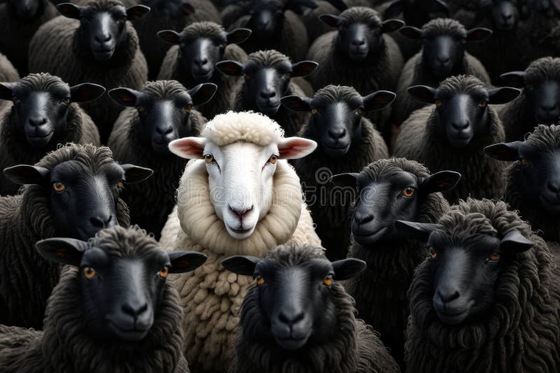 Herd of Sheep with One Sheep Looking at the Camera. Generative AI Stock ...