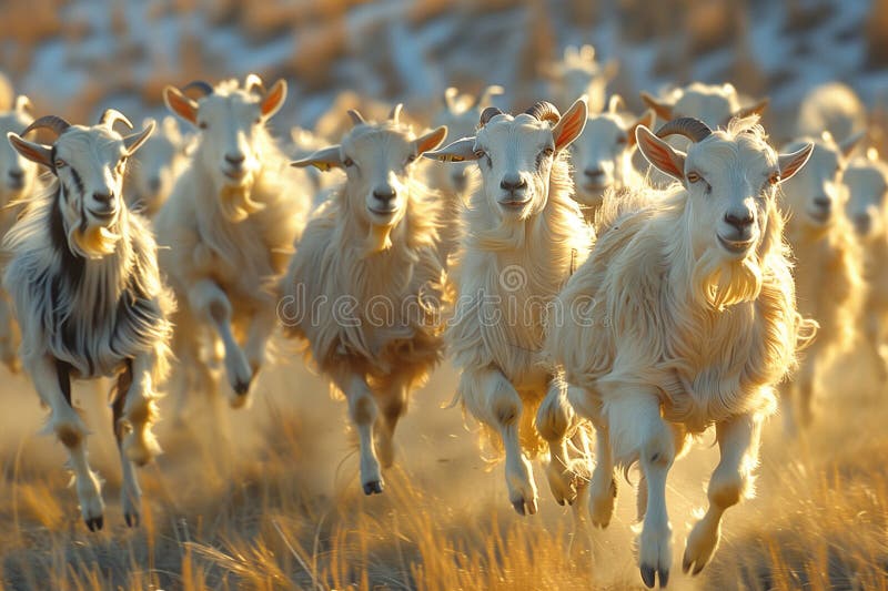 A Herd of Sheep Running Swiftly Across a Dry Grass Field Stock Image ...