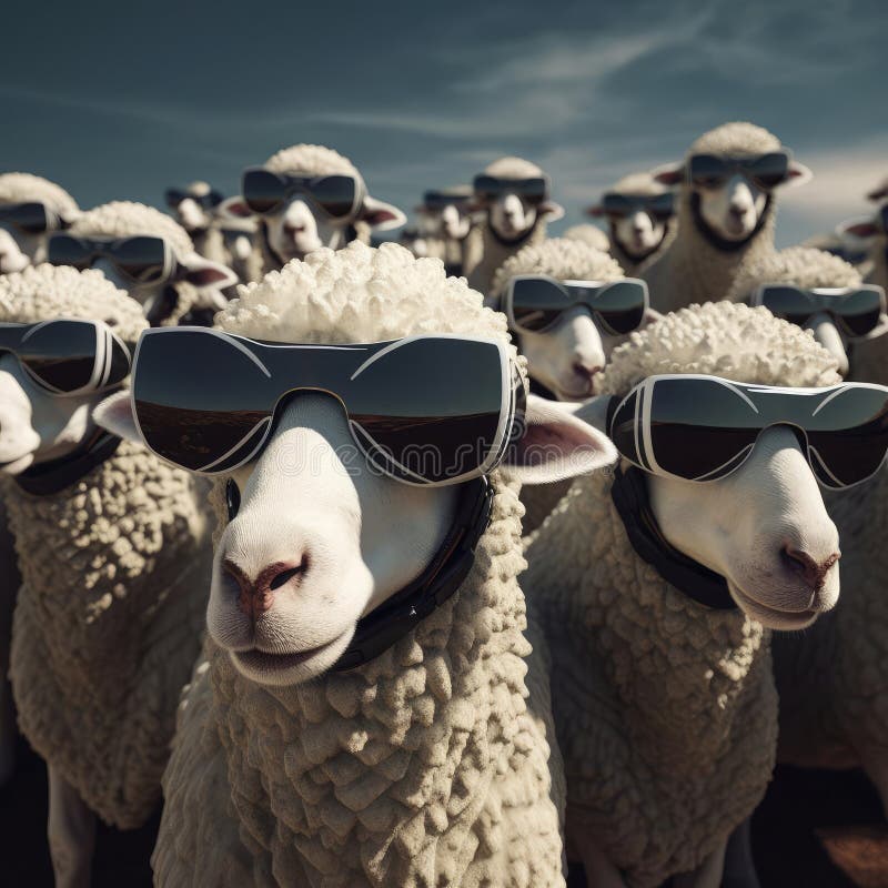 A Herd of Sheep Wearing Virtual Reality Glasses Stock Illustration ...