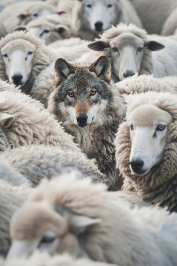 A Herd of Sheep with a Wolf in the Middle. Suitable for Nature and ...