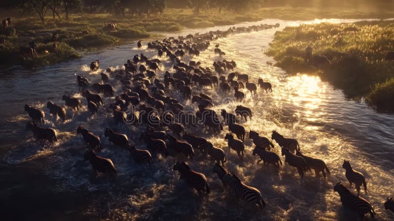 Herds Confront Perilous River Beneath Sweltering Sun Generative AI ...