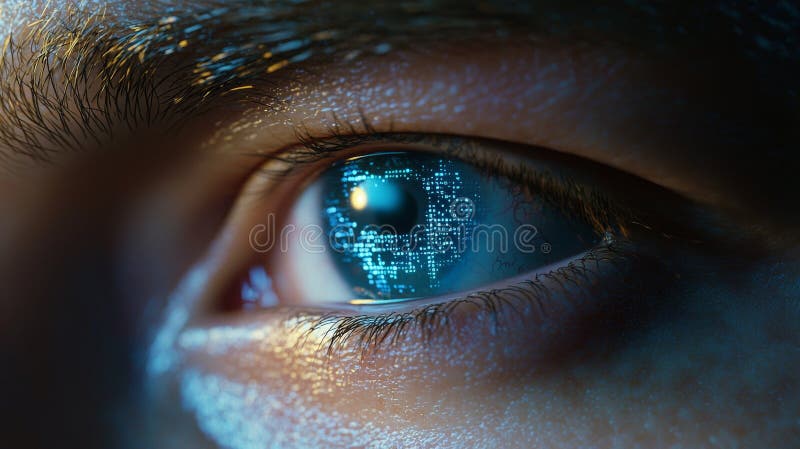 Here is a Close-up of a Blue Digital Cyber Electronic Light Beam Coming ...