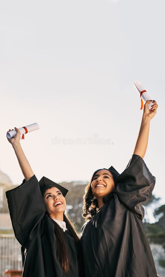 From Here on only Greater Things Will Happen. Two Students Celebrating ...