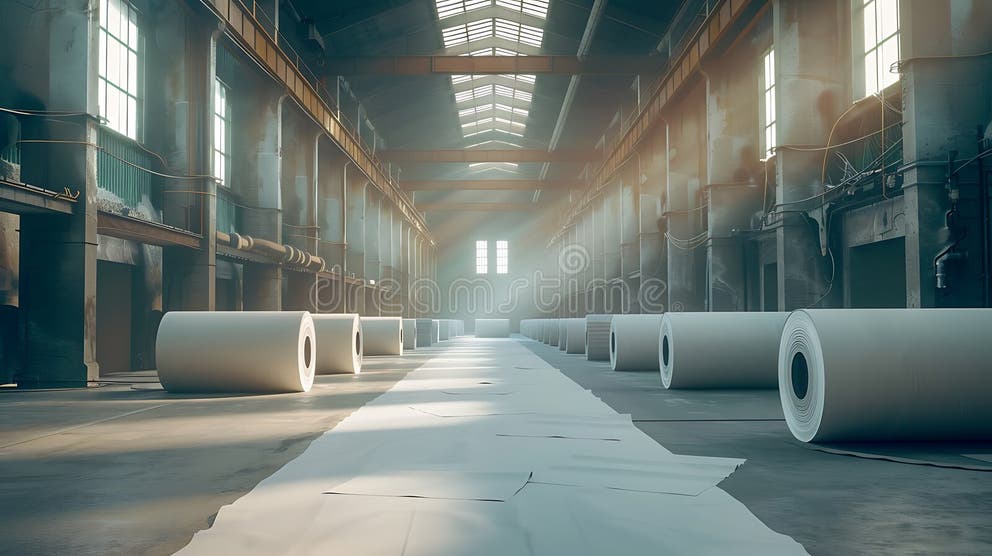 Modern Paper Mill with Massive Rollers and Stacks of Freshly Produced ...